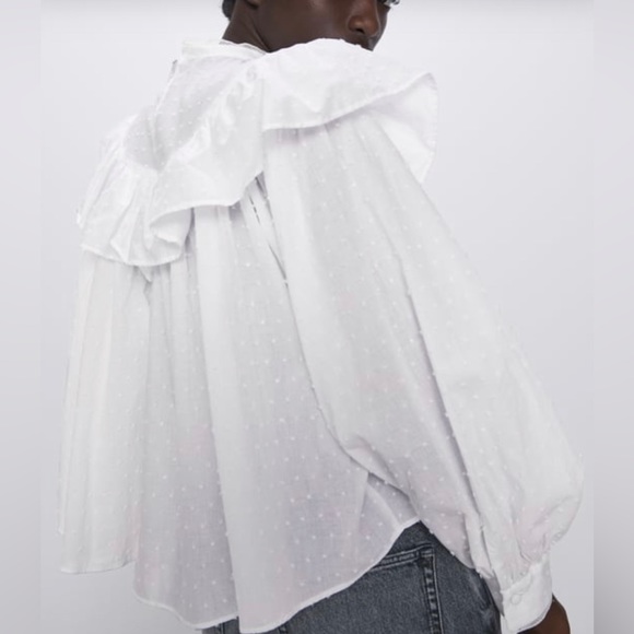 Zara | Tops | Zara White Swiss Dot Ruffled Top | Poshmark